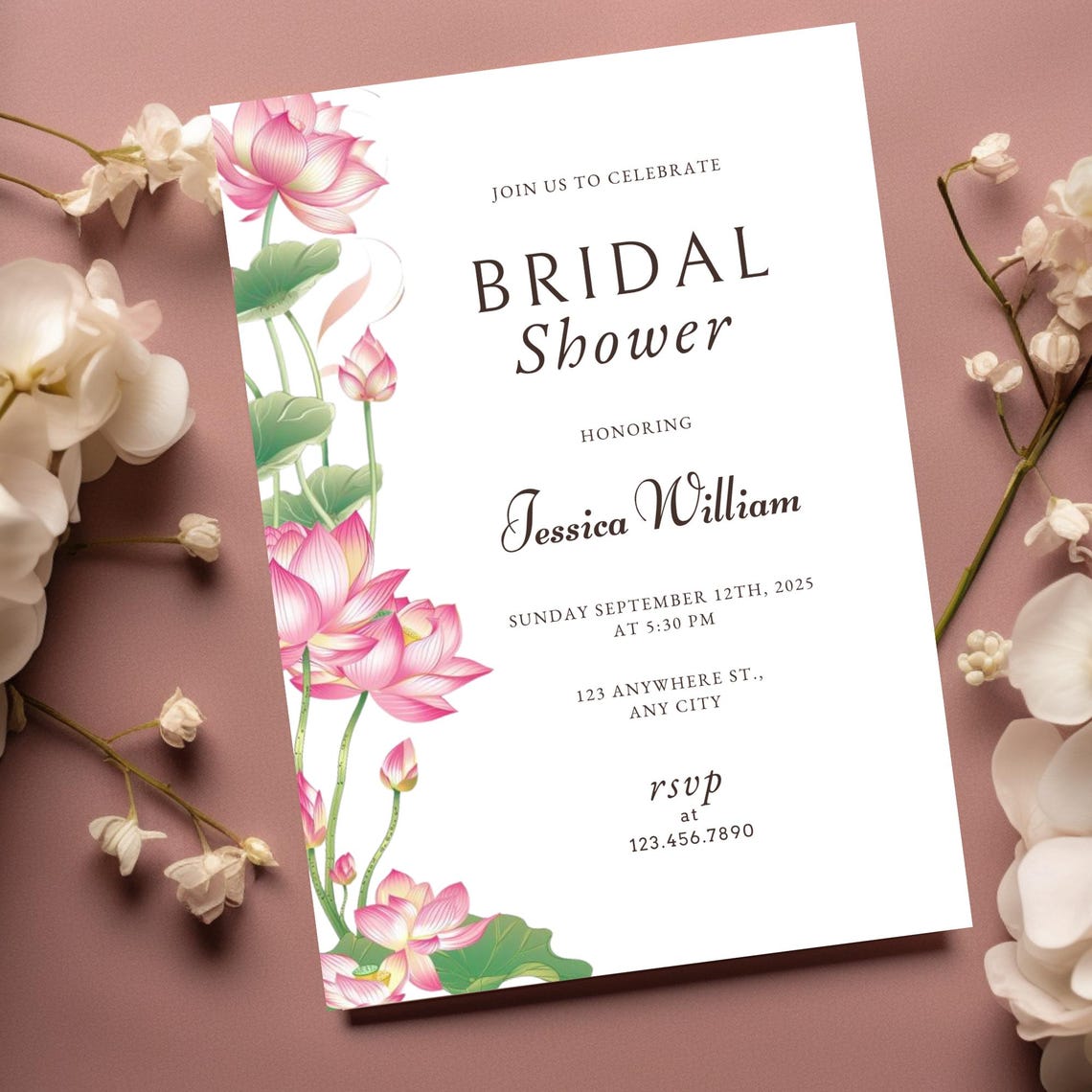 Lotus Flower Wedding Shower Invitation, Thai Pink Lotus Flower Bridal ...