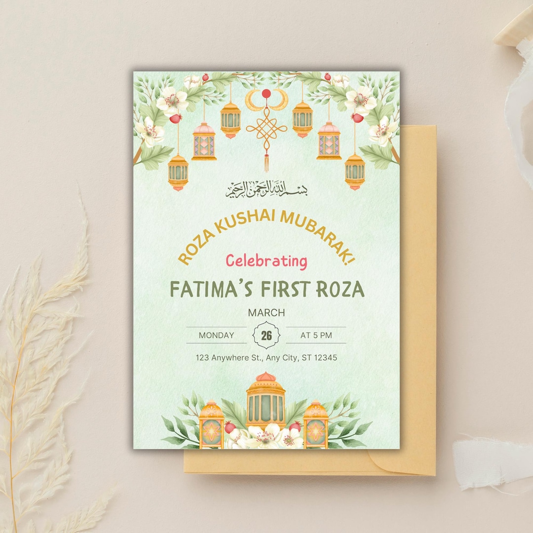 Roza Kushai Celebration Invitation, First Fast Invitation, Roza Khushai Digital Card, First ...