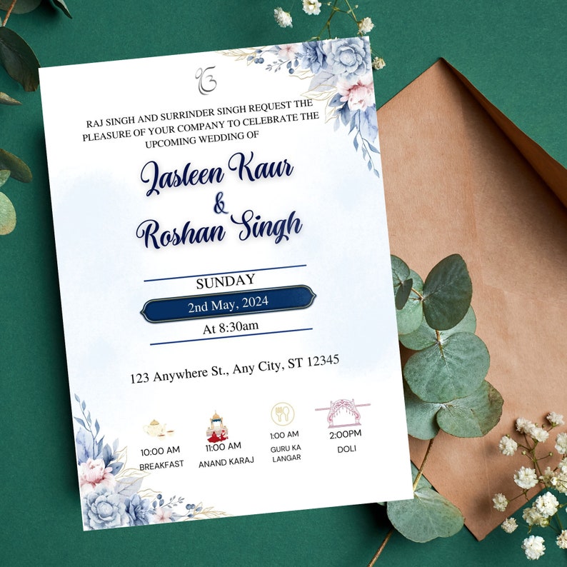 Indian Wedding Invitation Template, Anand Karaj Wedding Invitation ...