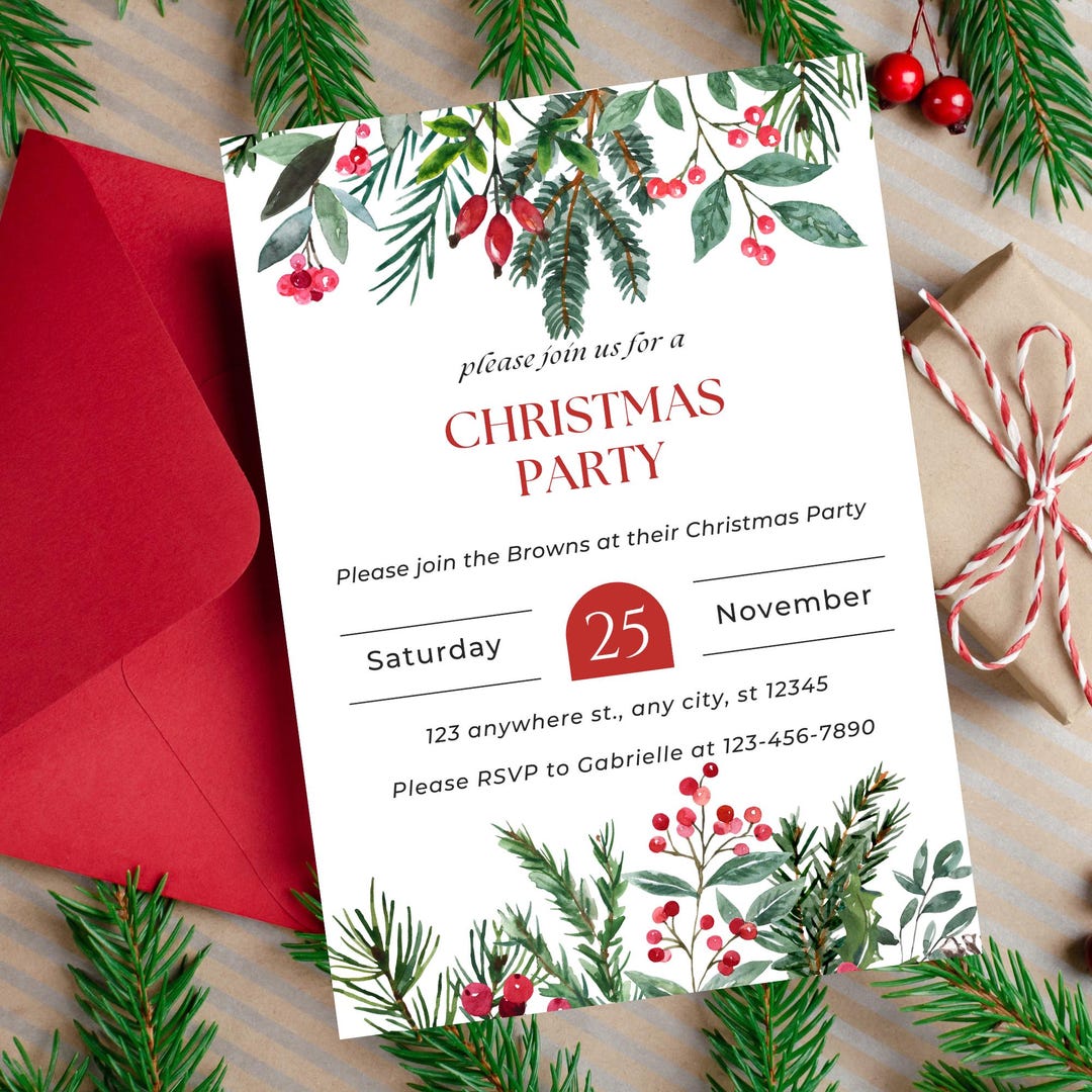 Editable Christmas Party Invitation Template, Printable Christmas Party ...