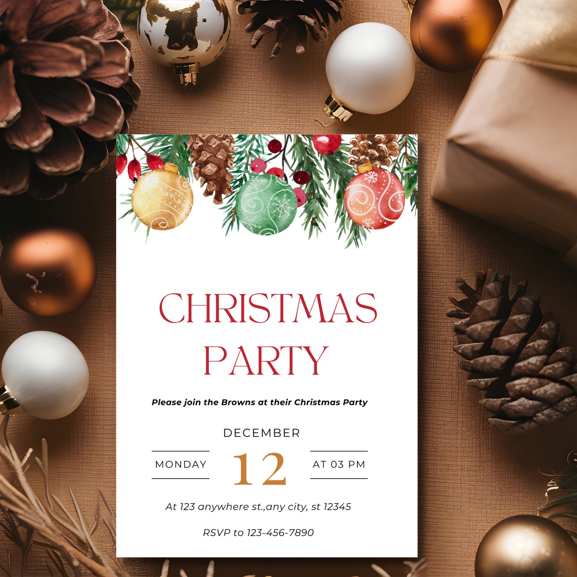 Editable Christmas Party Invitation Template, Printable Christmas Party ...