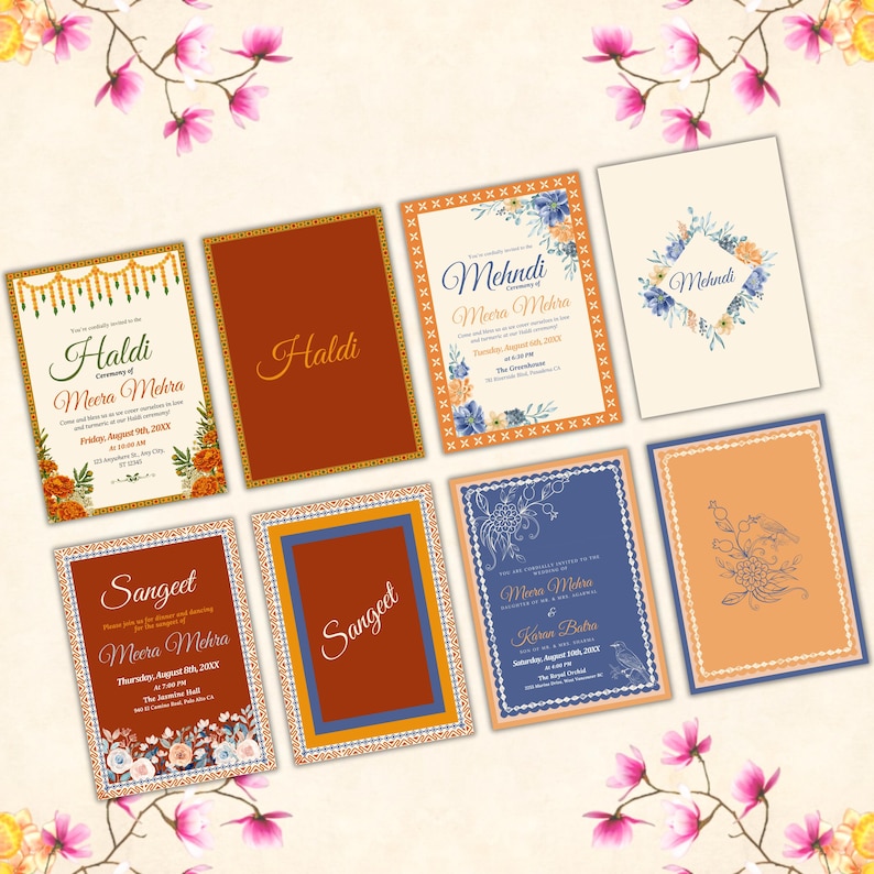 Editable Indian Wedding Invitation Set, Haldi, Mehndi, Sangeet Ceremony ...