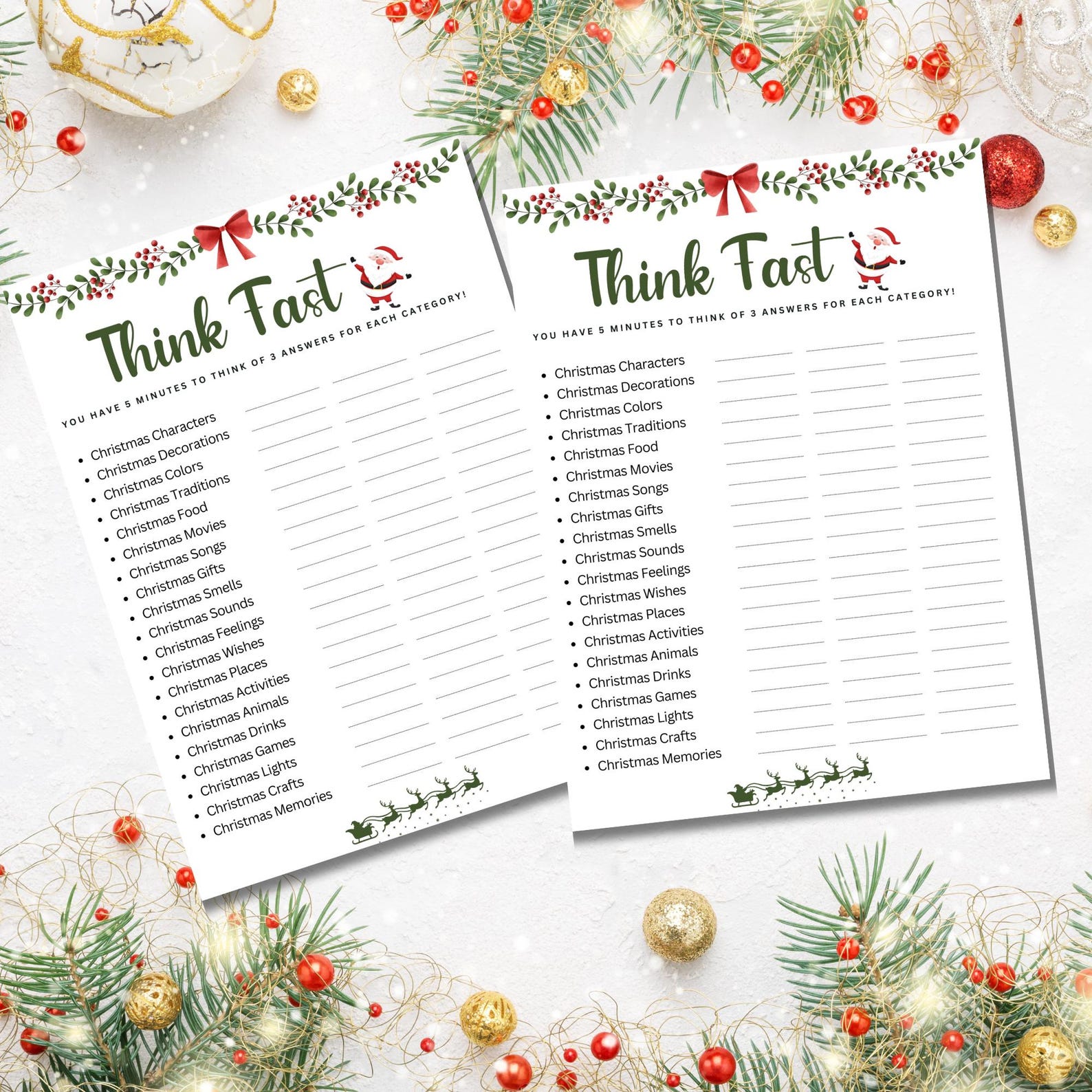 Printable Christmas Think Fast Game, Fun Christmas Game, Christmas ...