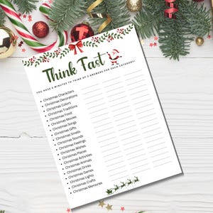 Printable Christmas Think Fast Game, Fun Christmas Game, Christmas ...