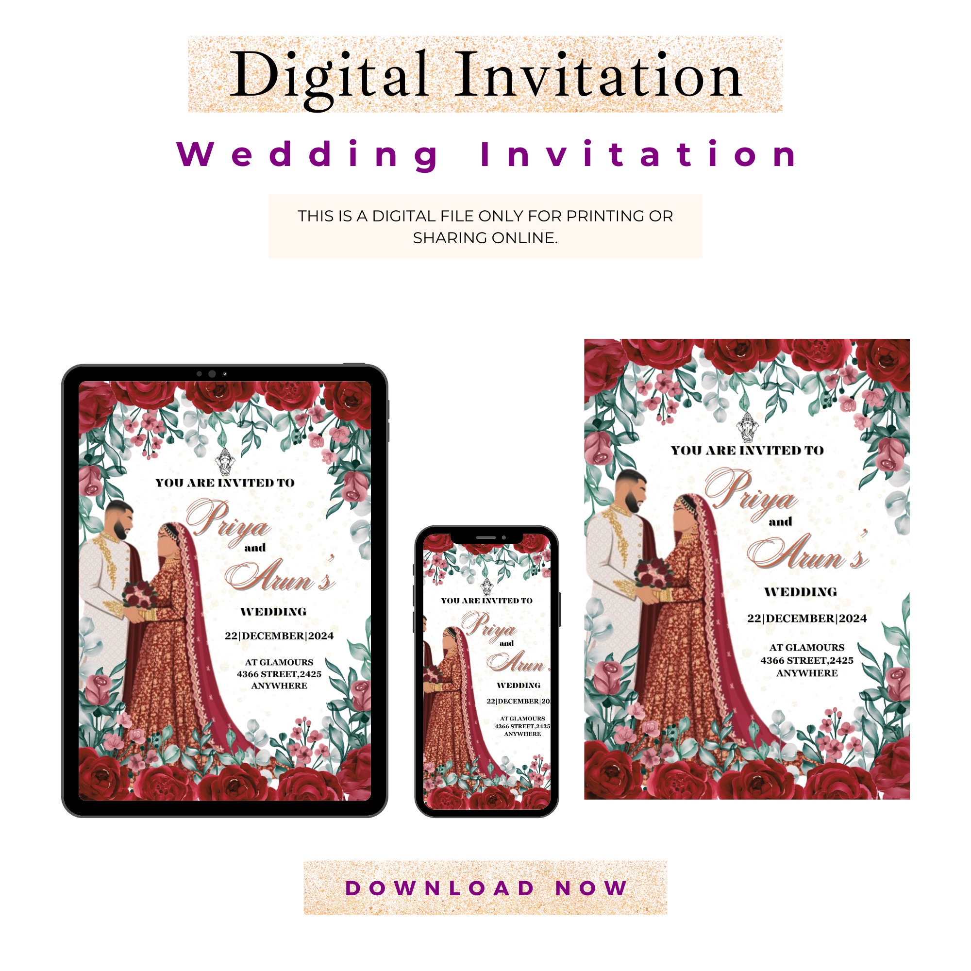 Indian Wedding Invitation Card, Punjabi Wedding Invitation, Save the ...