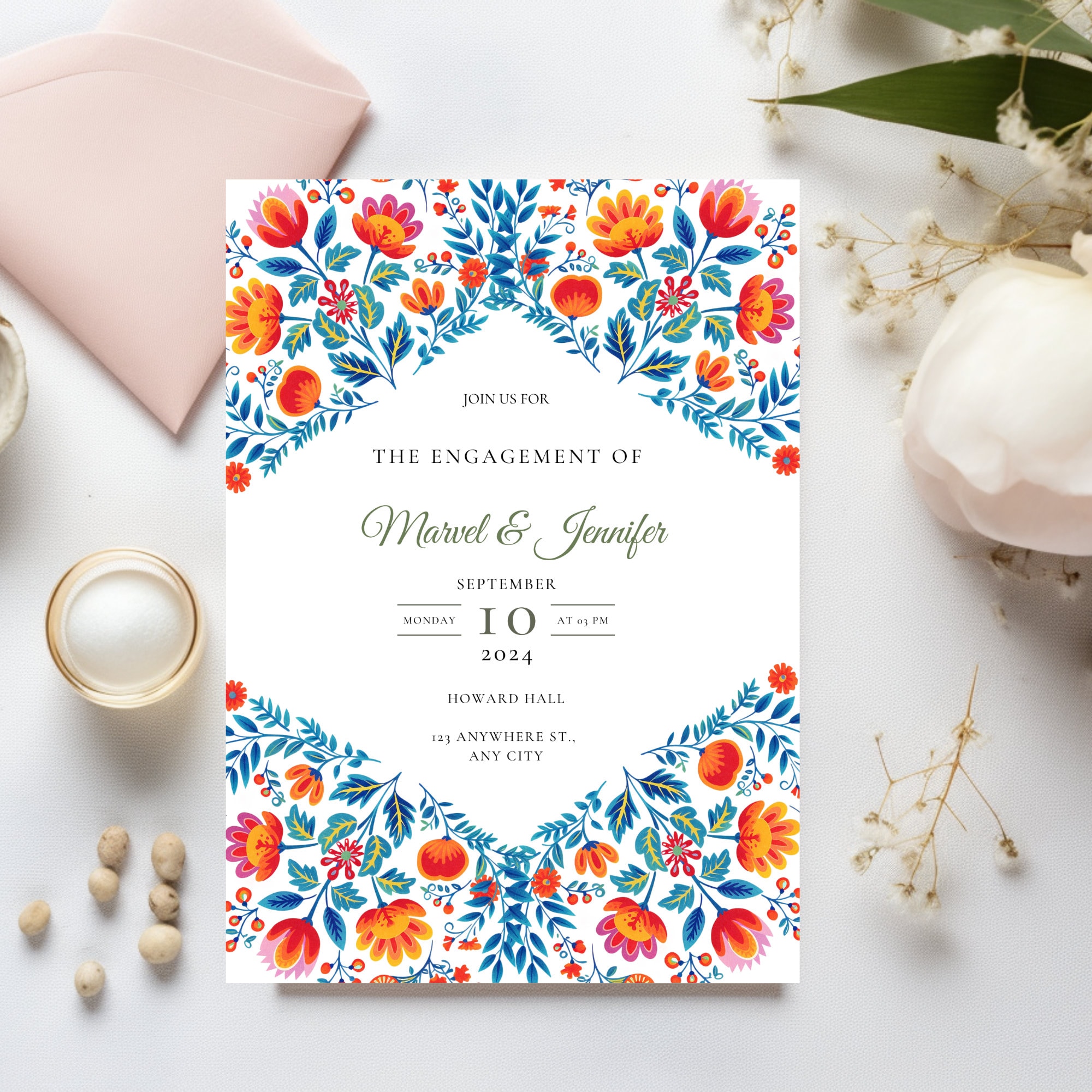 Mexican Fiesta Wedding Invitation, Floral Bridal Shower Invite, Spring ...