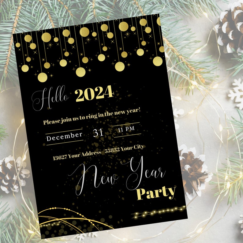 New Year Party Invitation Template, Editable New Year Celebration 2024 ...