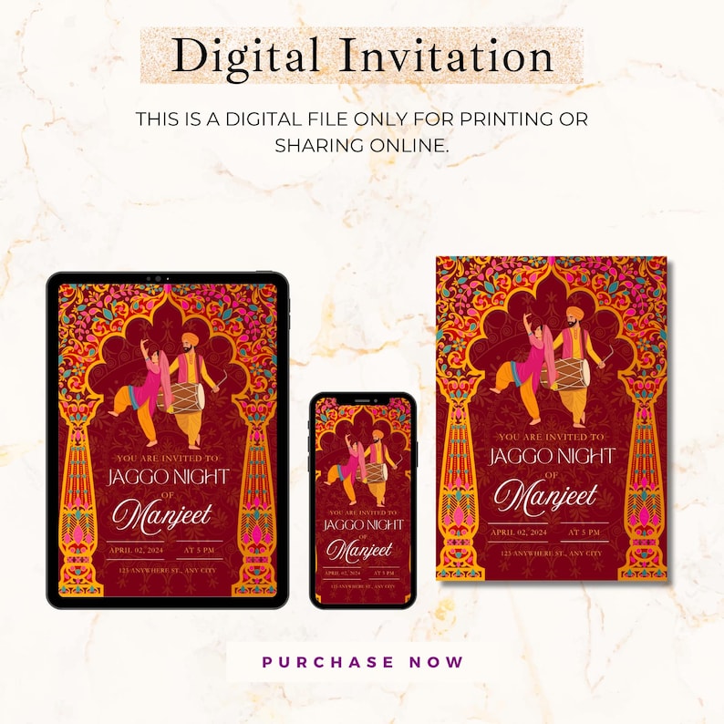 Jaggo Nights Indian Wedding Invitation Template, Punjabi Invitations ...