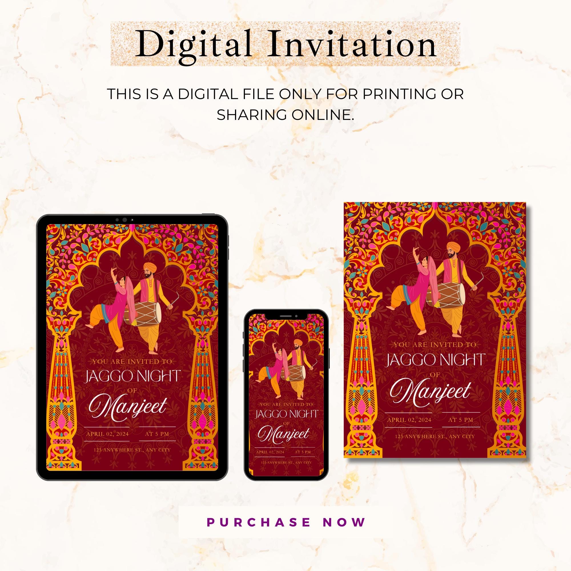 Jaggo Nights Indian Wedding Invitation Template, Punjabi Invitations ...