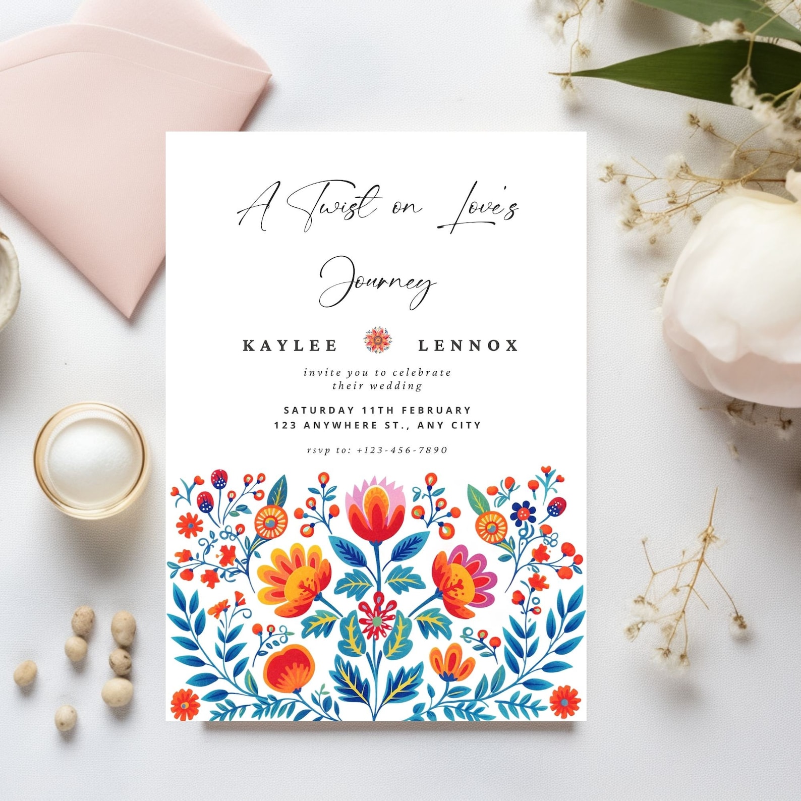 Mexican Fiesta Wedding Invitation, Floral Bridal Shower Invite, Spring ...