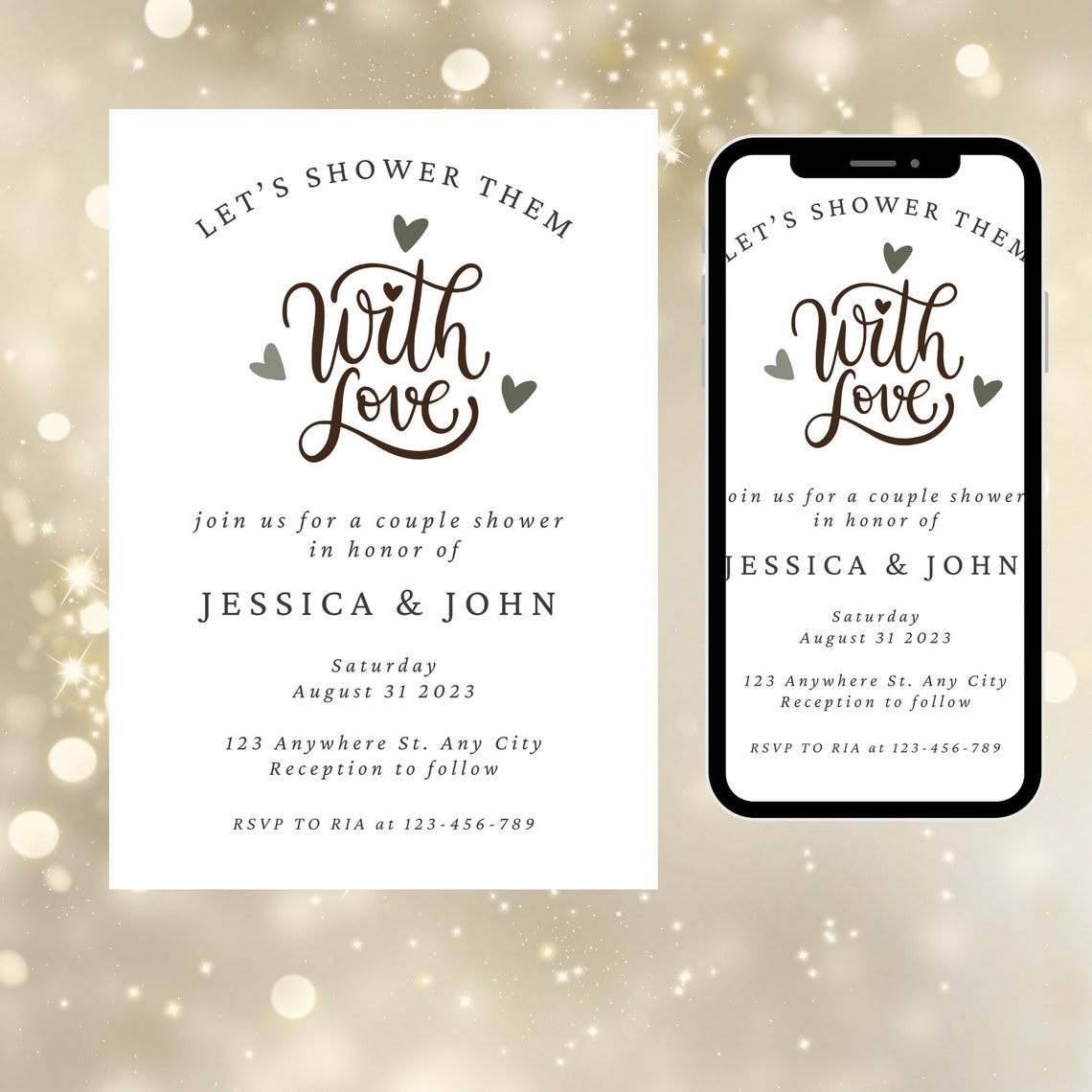 Couples Shower Invitation, Printable Wedding Shower Invite, Modern ...