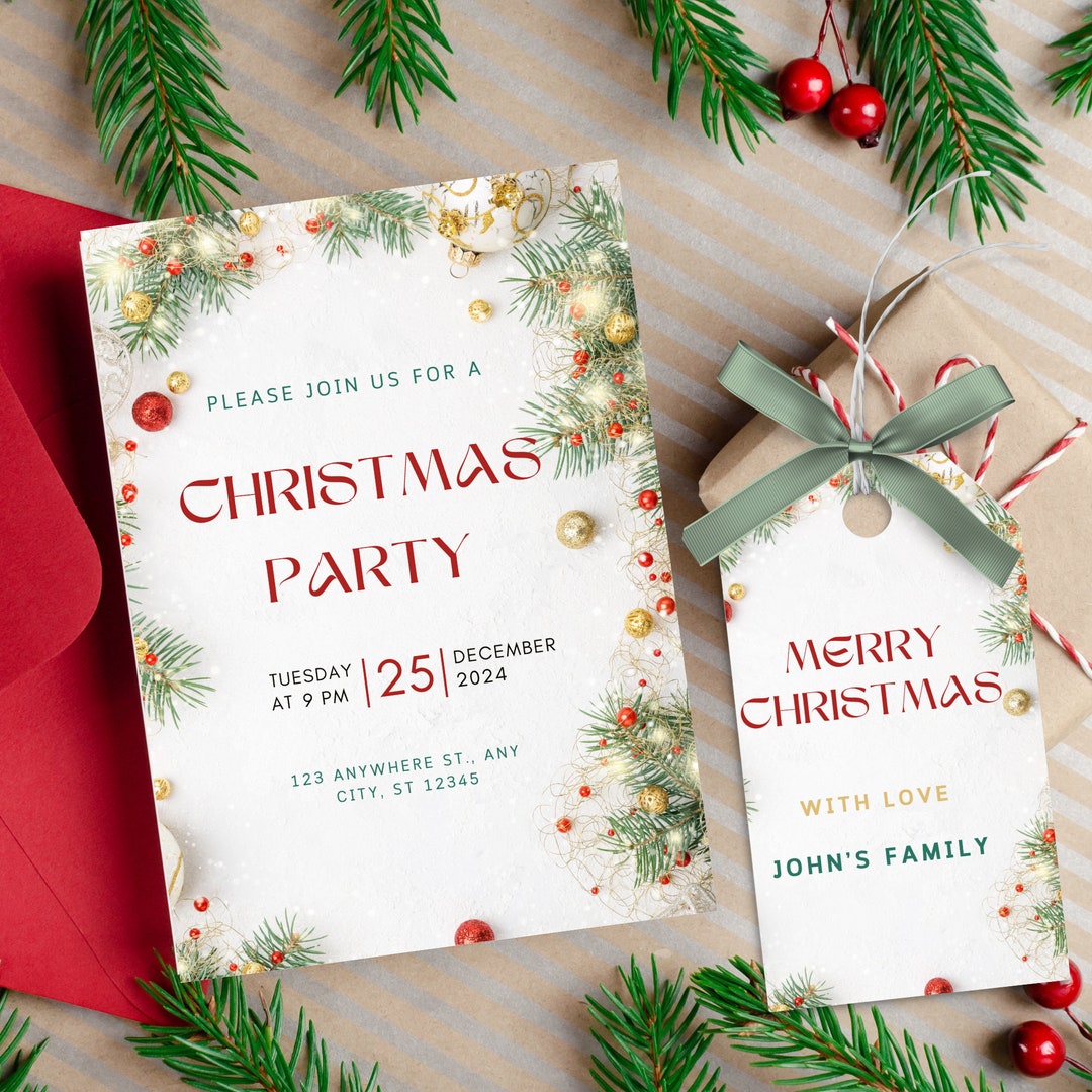 Editable Christmas Party Invitation Template, Christmas Dinner Party ...