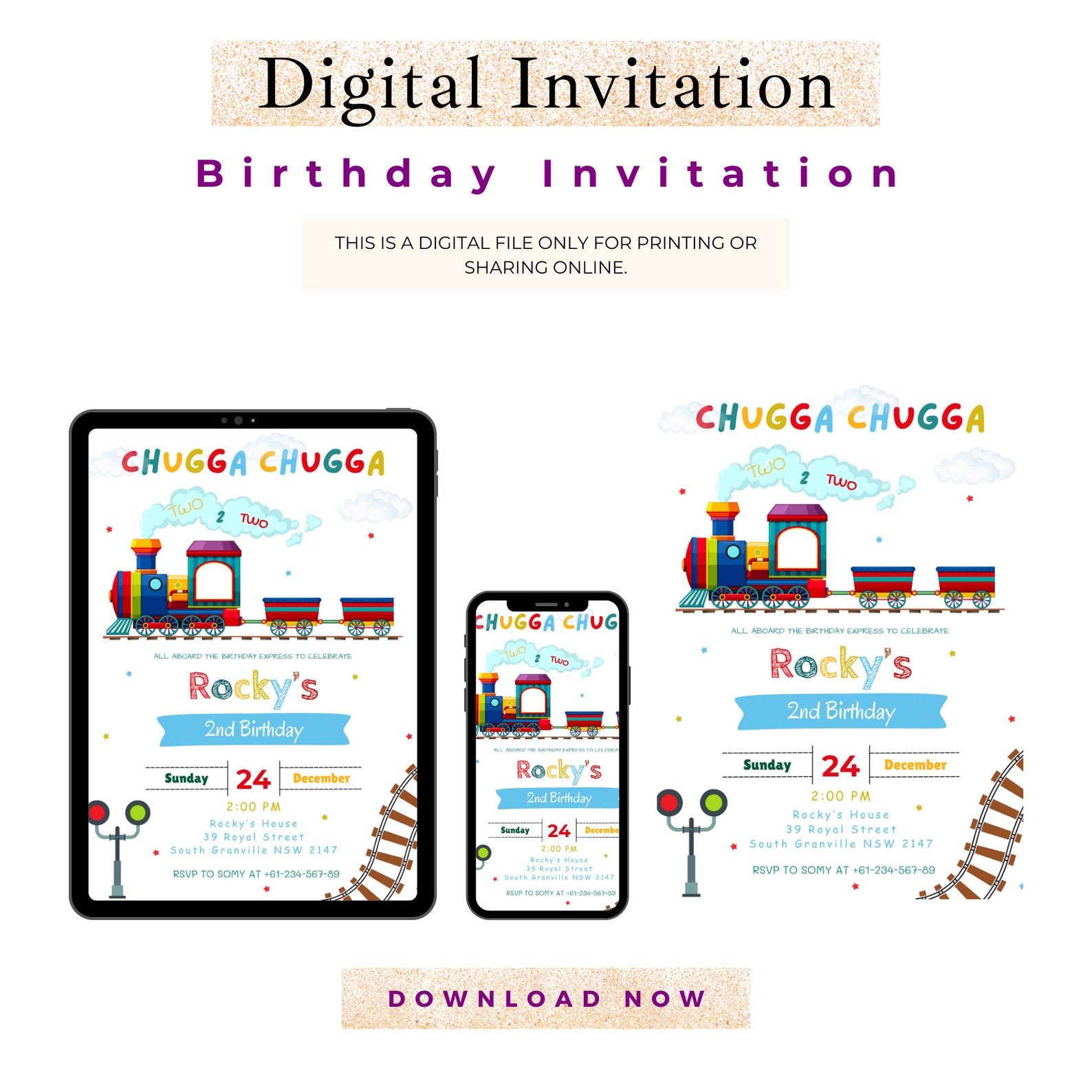 Editable Train Birthday Invitation Template, Toy Train Invitation Two ...