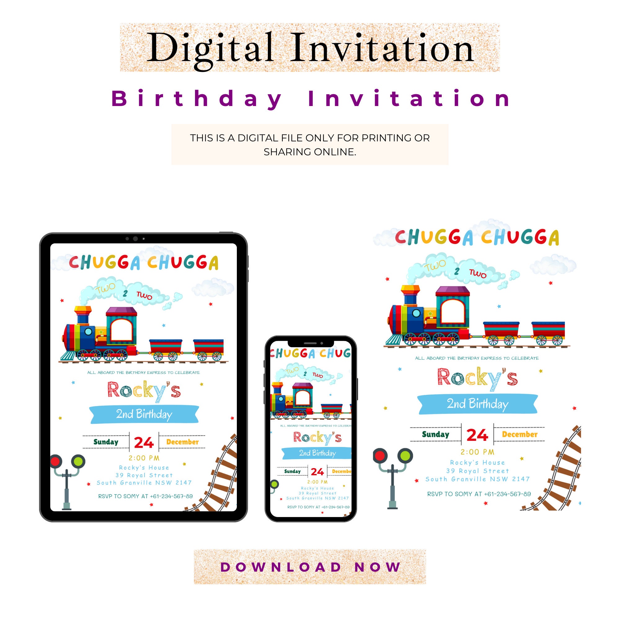 Editable Train Birthday Invitation Template, Toy Train Invitation Two ...