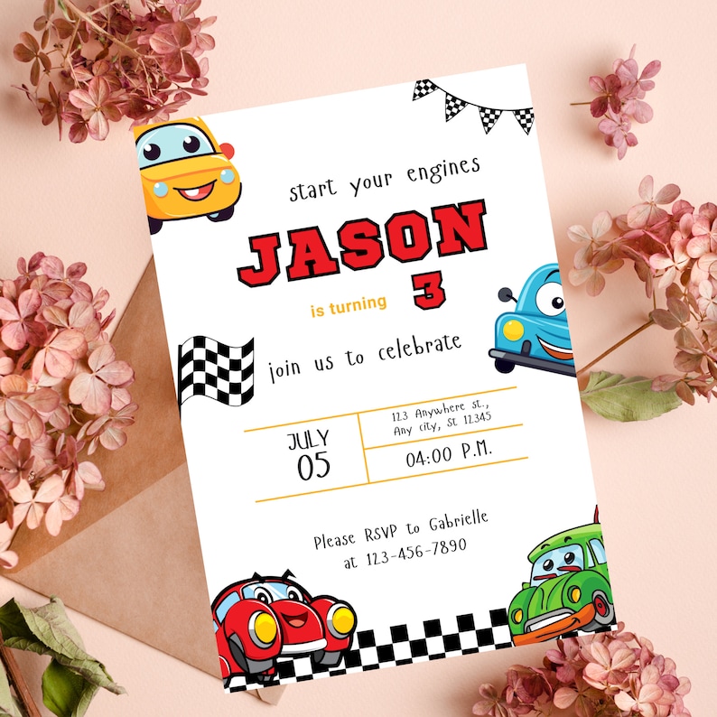 Cars Birthday Invitation, Editable Kids Party Invite Printable, Boys ...