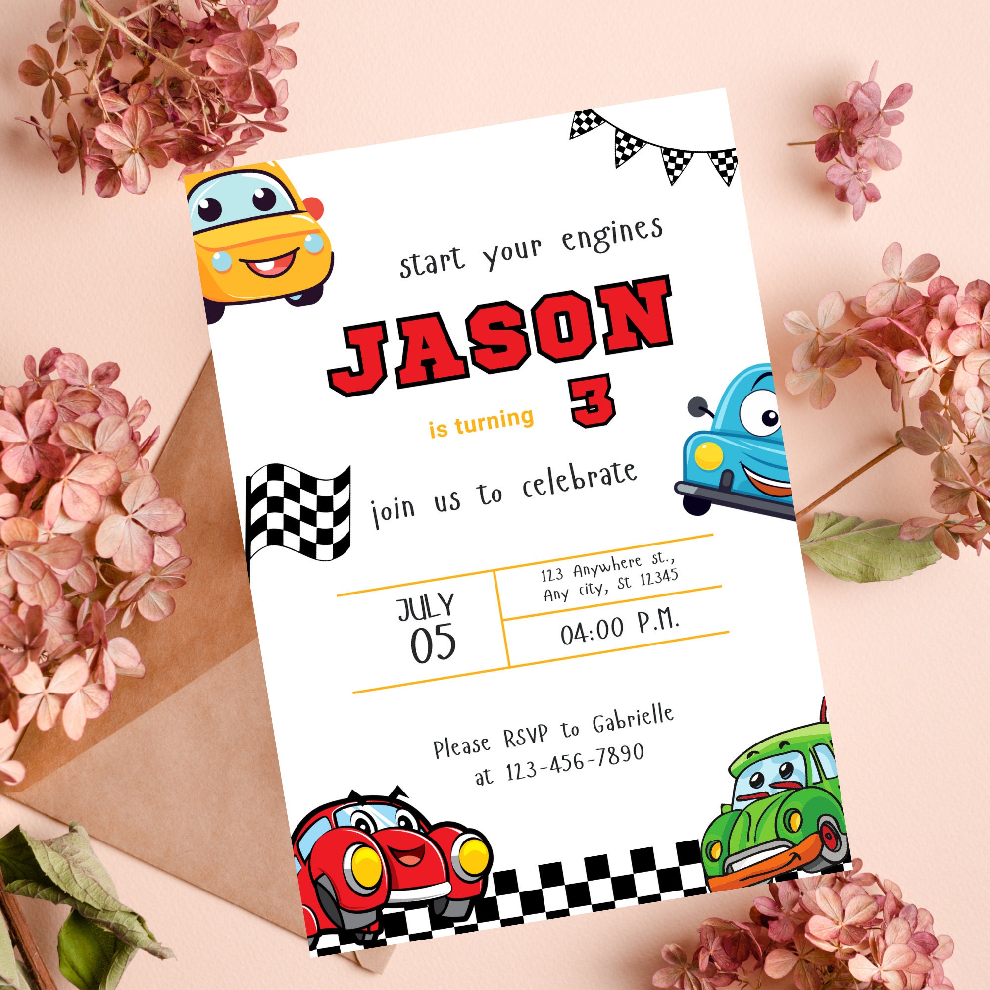 Cars Birthday Invitation, Editable Kids Party Invite Printable, Boys ...