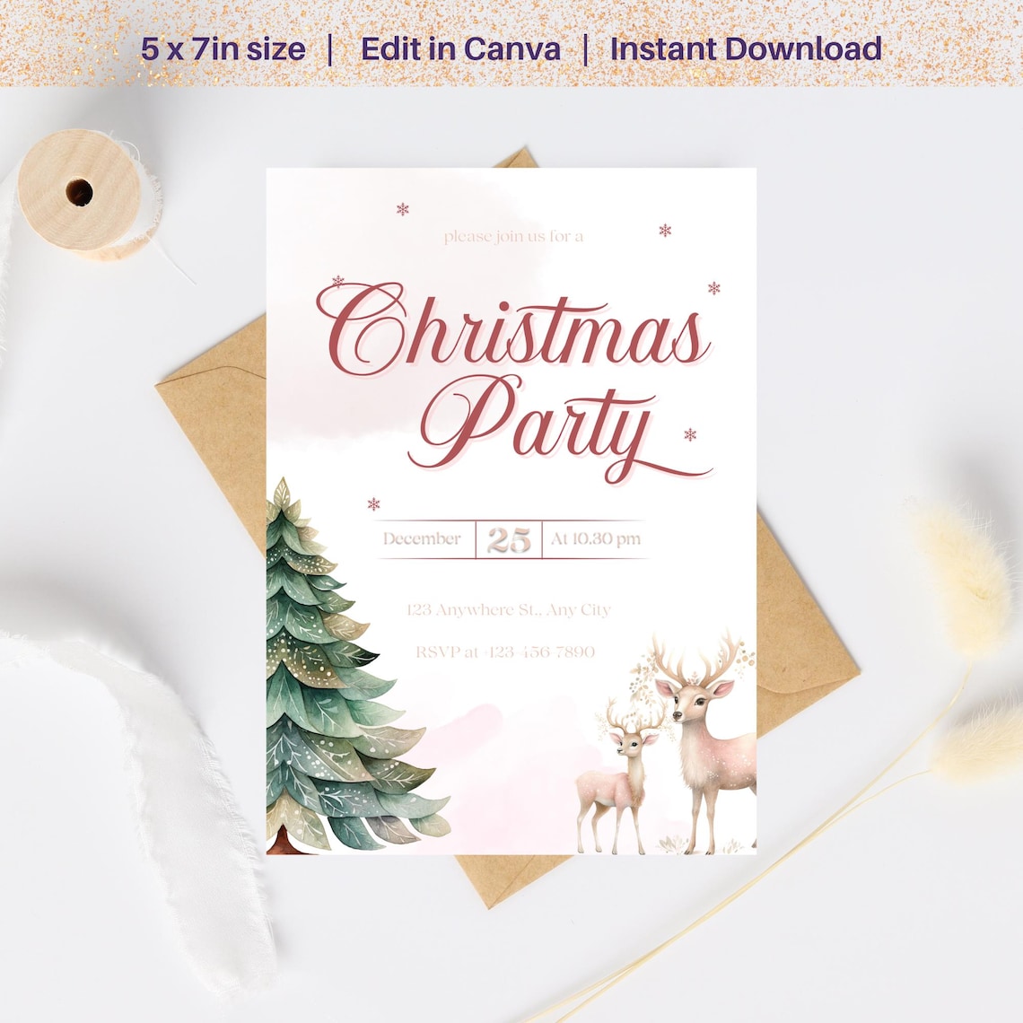 Editable Christmas Party Invitation Template, Printable Christmas Party ...