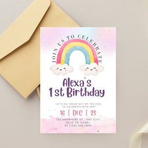 EDITABLE Rainbow Birthday Invitation Girls Rainbow Party Glow Rainbow ...