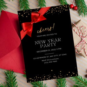New Year Party Invitation Template, Editable New Year Celebration 2024 ...