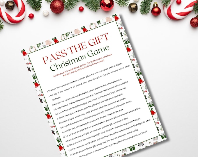Christmas Pass the Gift Game, Printable Pass the Present Holiday Party ...