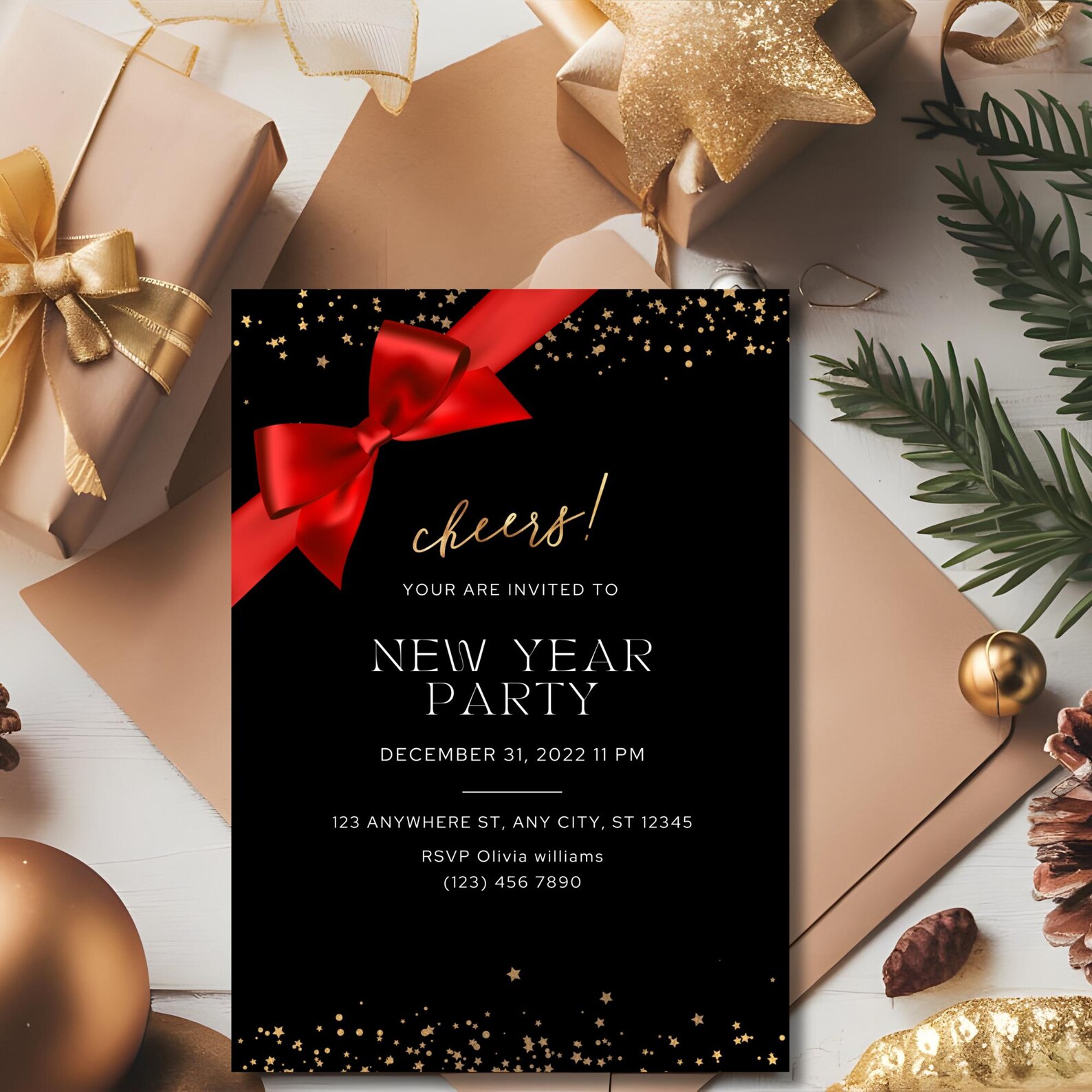 New Year Party Invitation Template, Editable New Year Celebration 2024 ...