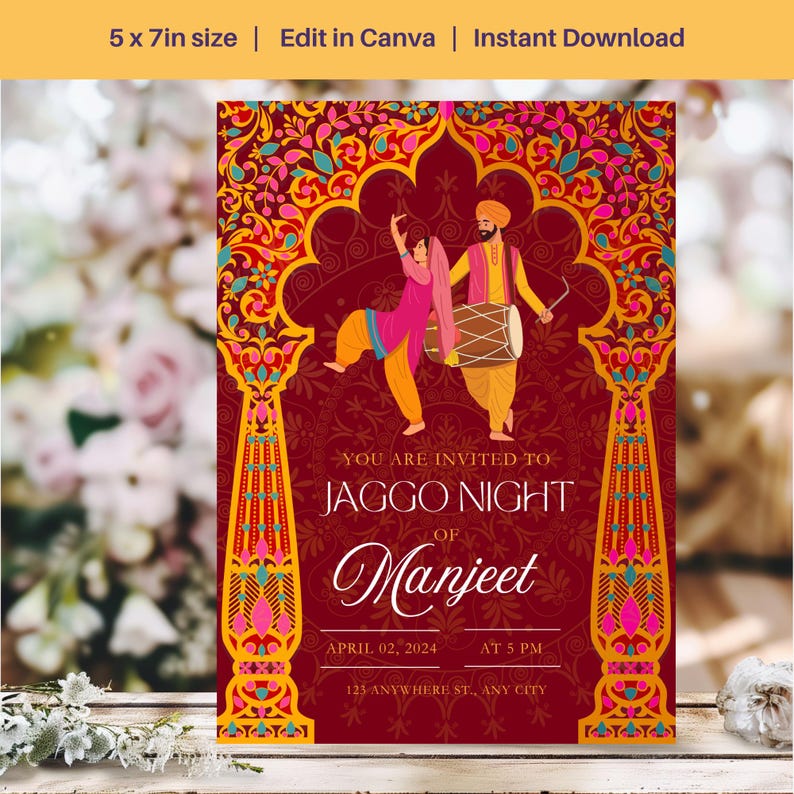 Jaggo Nights Indian Wedding Invitation Template, Punjabi Invitations ...
