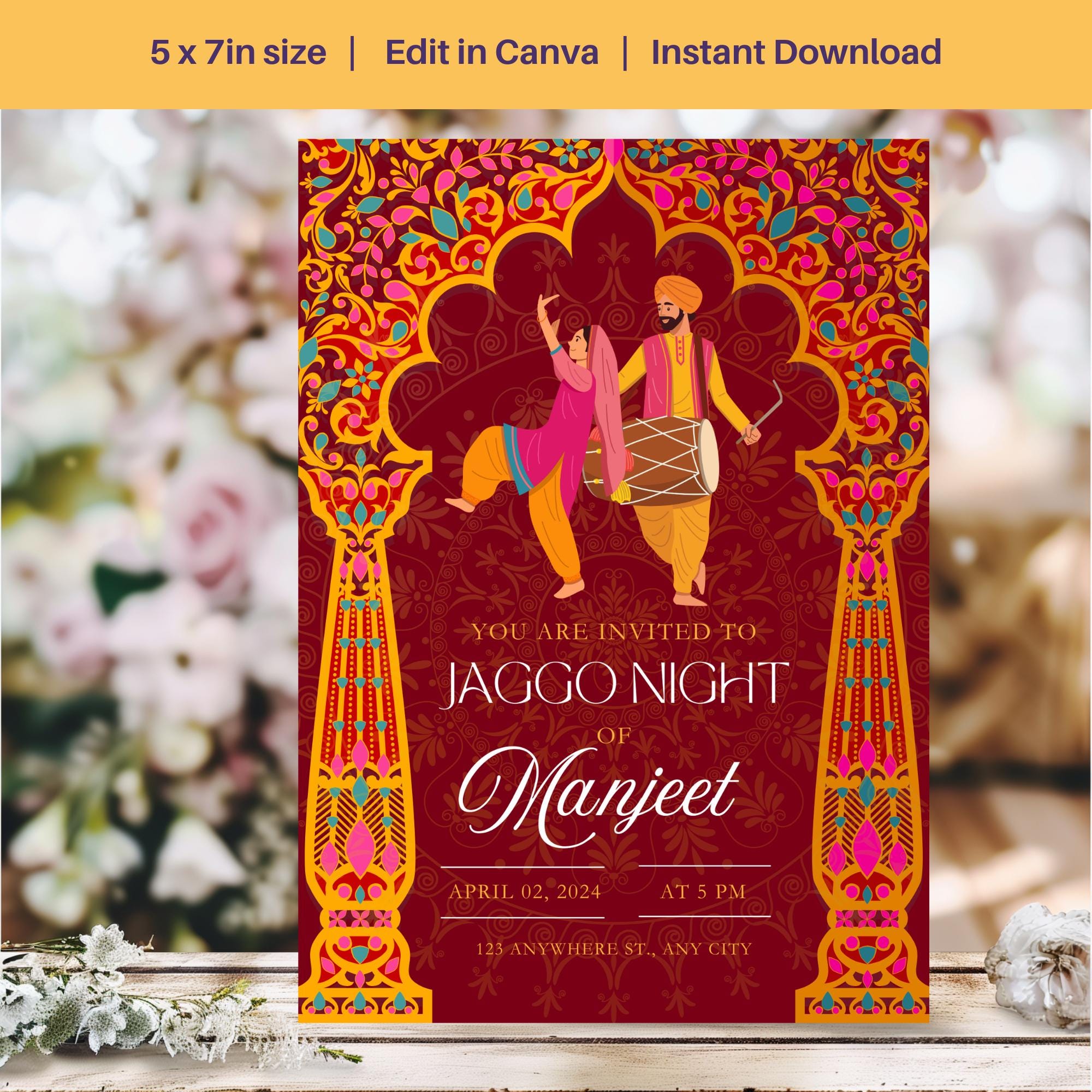 Jaggo Nights Indian Wedding Invitation Template, Punjabi Invitations ...