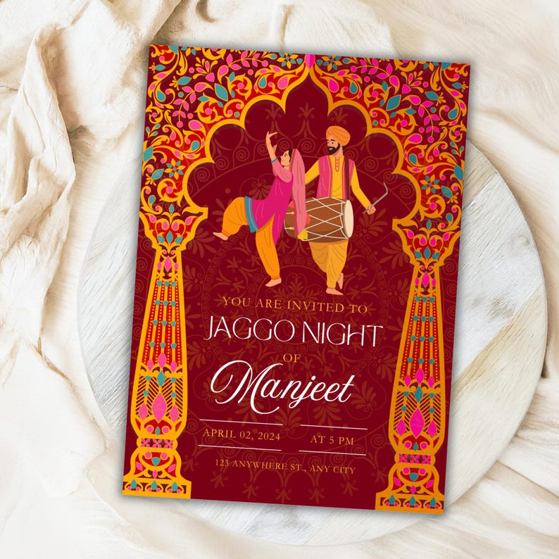 Jaggo Nights Indian Wedding Invitation Template, Punjabi Invitations ...