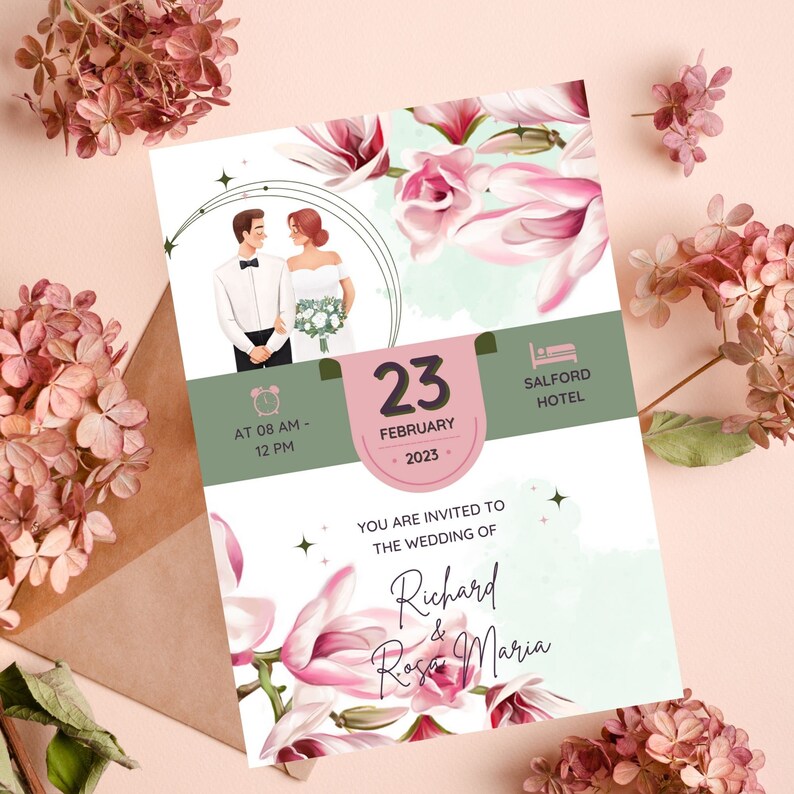 Editable Southern Wedding Invitation Template Magnolia Pink Vintage ...