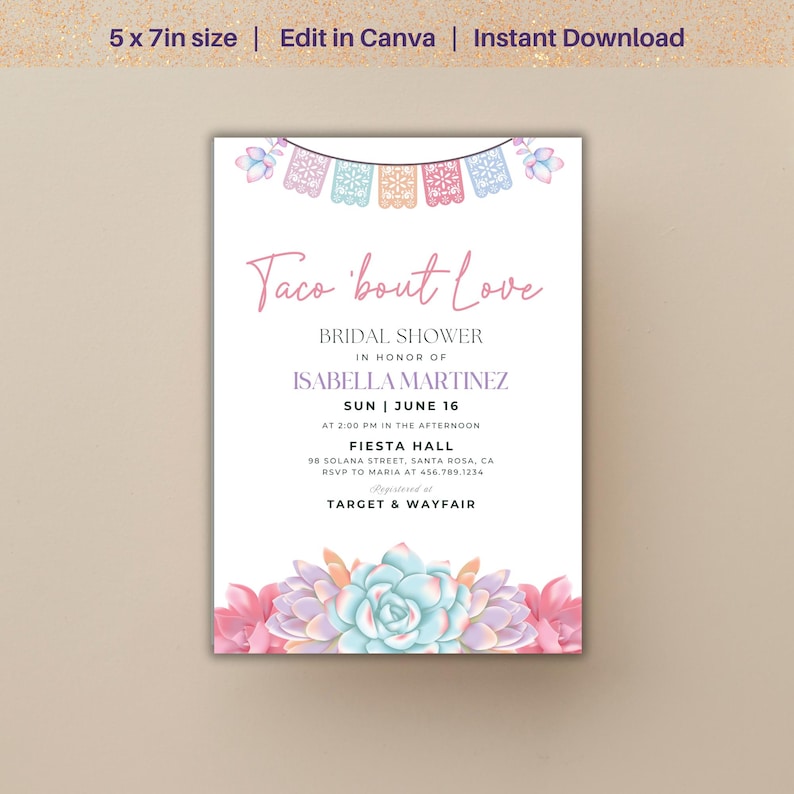 Taco 'bout Love Bridal Shower Invitation, Editable Fiesta Bridal Invite ...