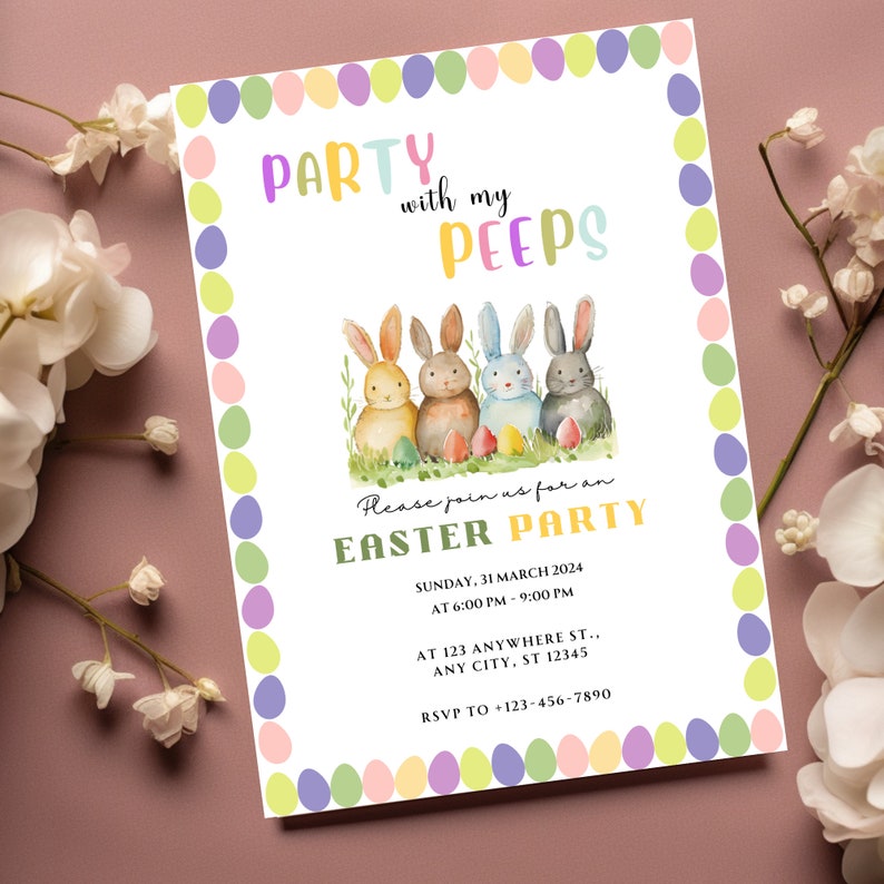 Easter Egg Hunt Invitation, Easter Brunch Invite, Party With My Peeps ...