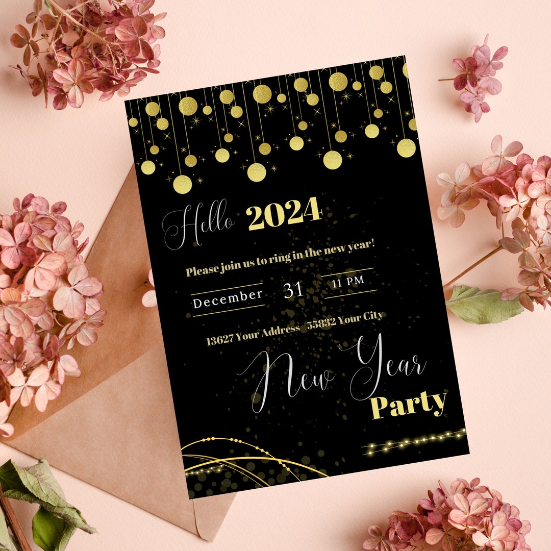 New Year Party Invitation Template, Editable New Year Celebration 2024 ...