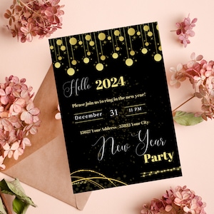 New Year Party Invitation Template, Editable New Year Celebration 2024 ...