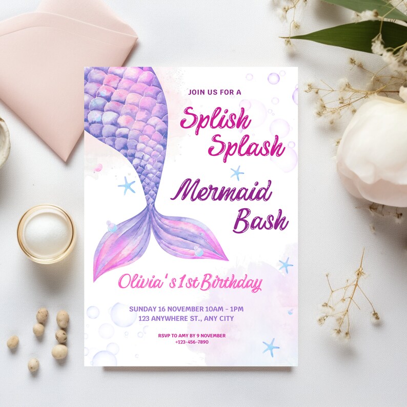 Editable Mermaid Birthday Invitation, Mermaid Invite, Under the Sea ...