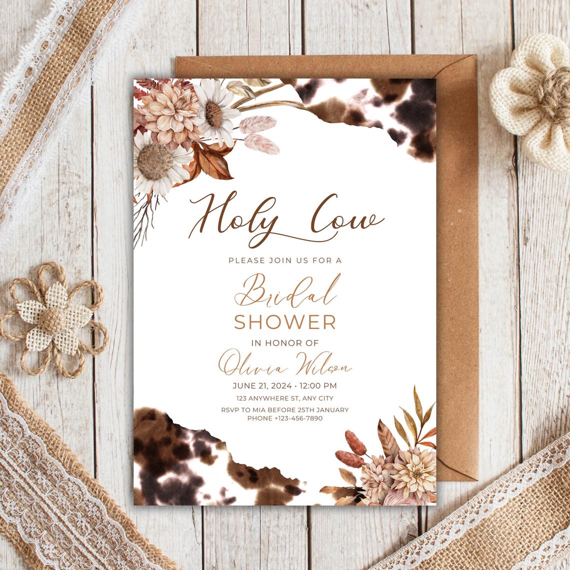 Holy Cow She's Getting Married Bridal Shower Invitation, Editable ...