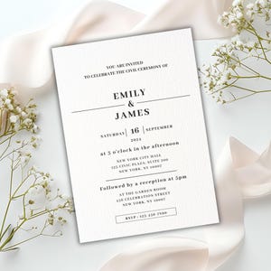 Civil Wedding Invitation Template, Minimalist Modern City Hall Wedding ...