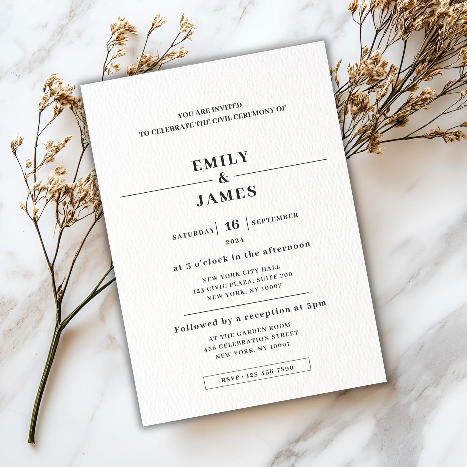 Civil Wedding Invitation Template, Minimalist Modern City Hall Wedding ...