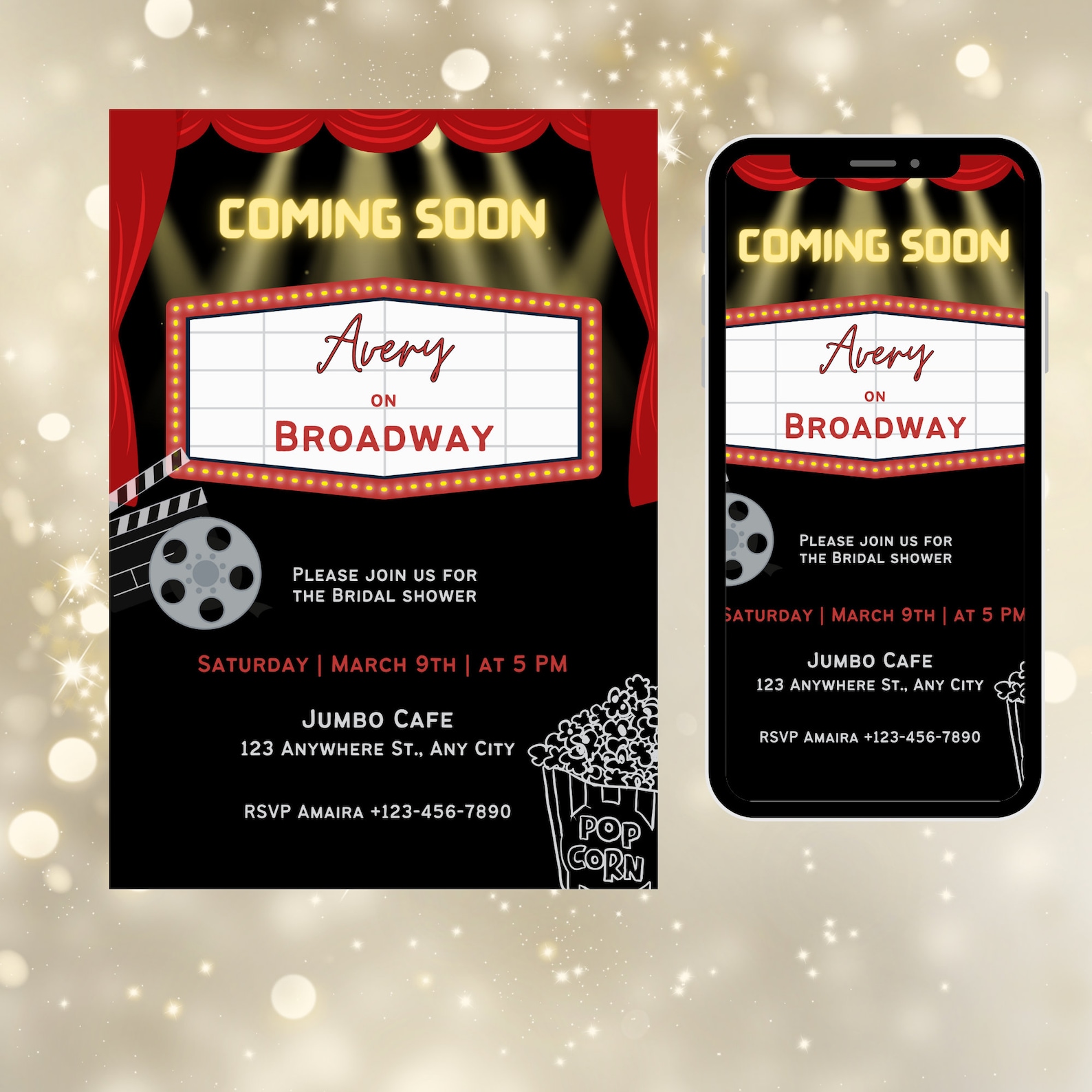 Theater Playbill-themed Bridal Shower Invitation Template, Save the ...