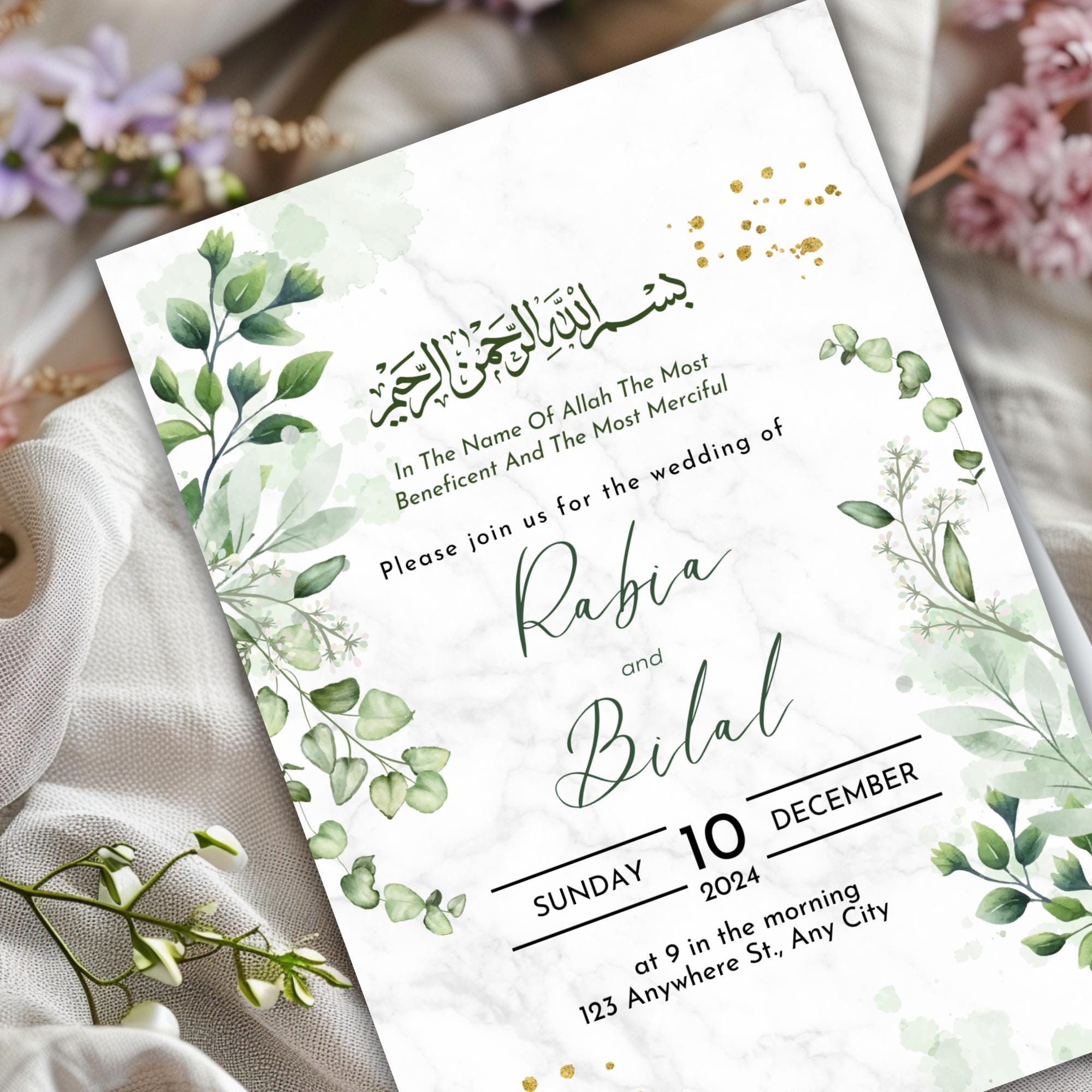 Editable Muslim Wedding Invitation Template Nikkah Walimah Shaadi ...