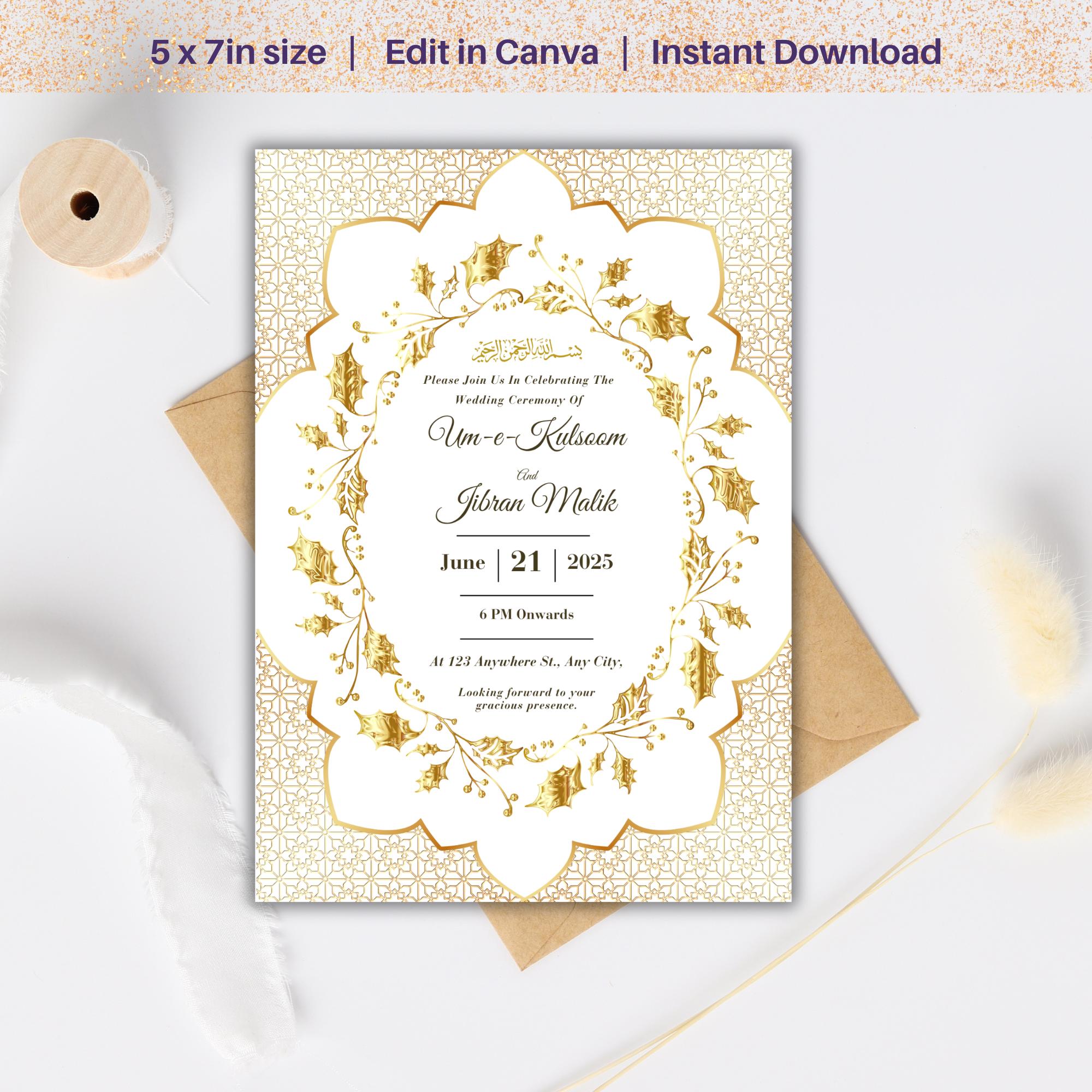 Editable Muslim Wedding Invitation Template | Nikkah Walimah Invite ...