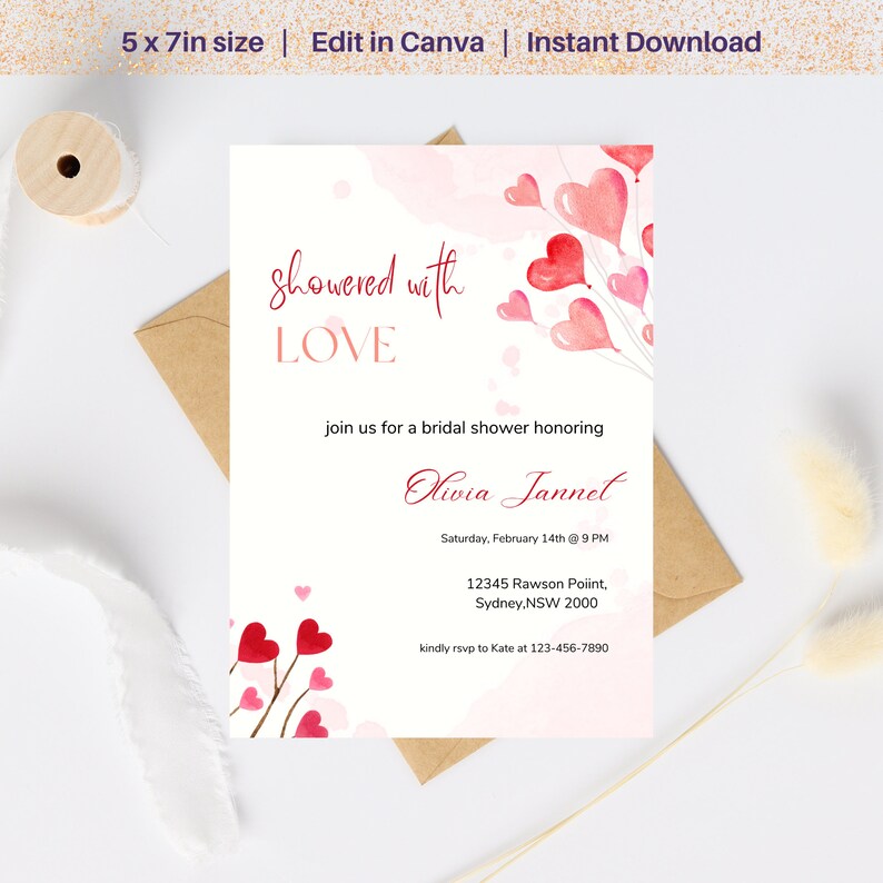 Valentine's Bridal Shower Invitation, Editable Love is in the Air ...