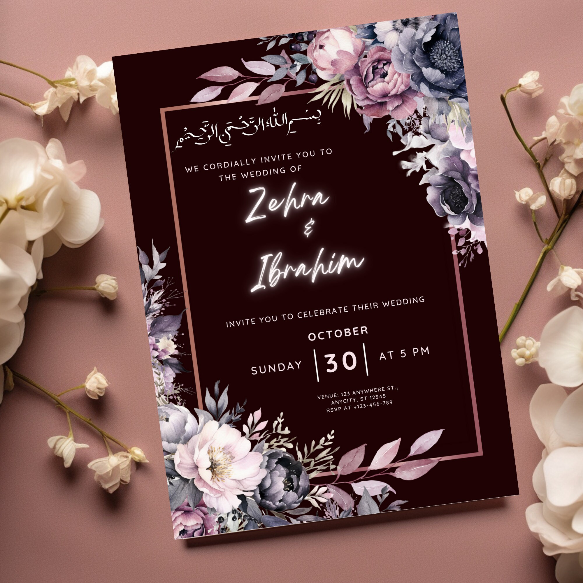 Editable Muslim Wedding Invitation Template Nikkah Walimah Shaadi ...