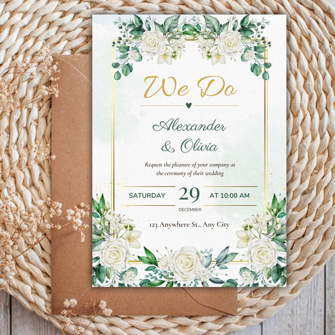 We Do Wedding Invitation Template, Creamy Rose Wedding Invitation ...
