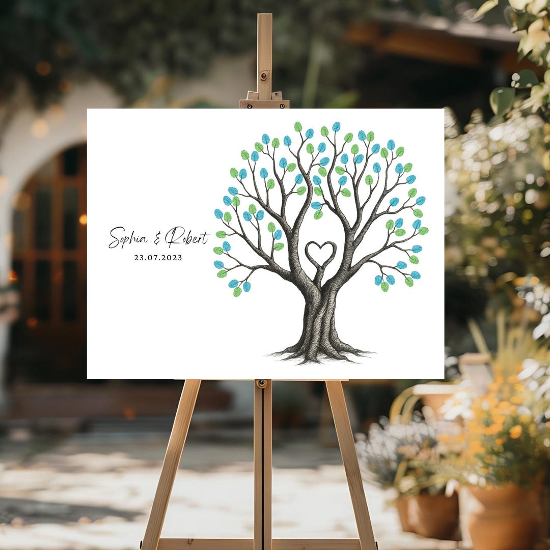 Olivia Fingerprint Tree Guest Book, Thumbprint Rustic Tree, Wedding ...
