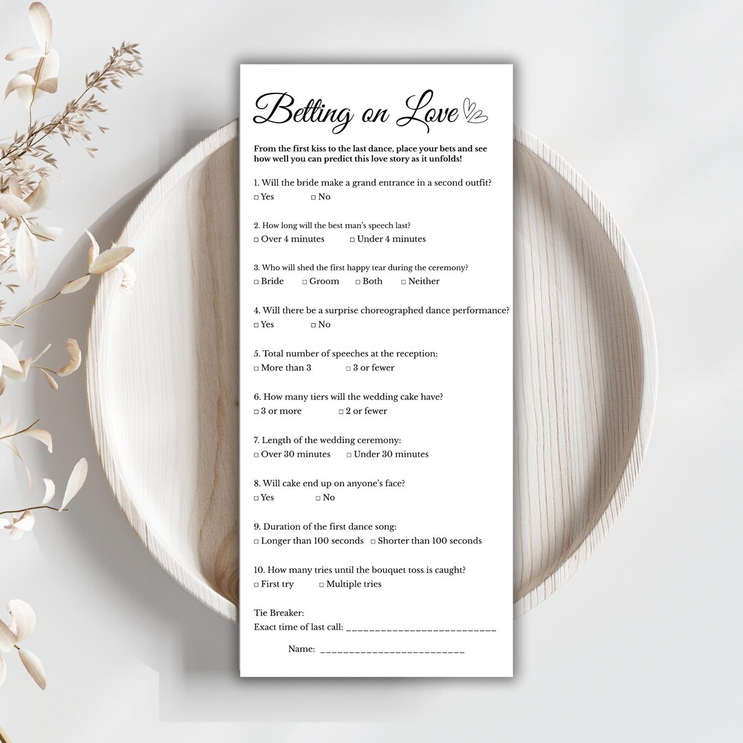 Wedding Place Your Bets, Fun Reception Game, Bridal Shower Games ...