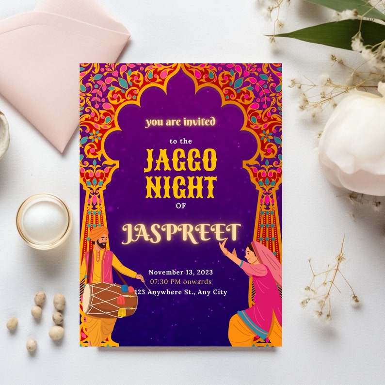 Jaggo Nights Indian Wedding Invitation Template, Punjabi Invitations ...