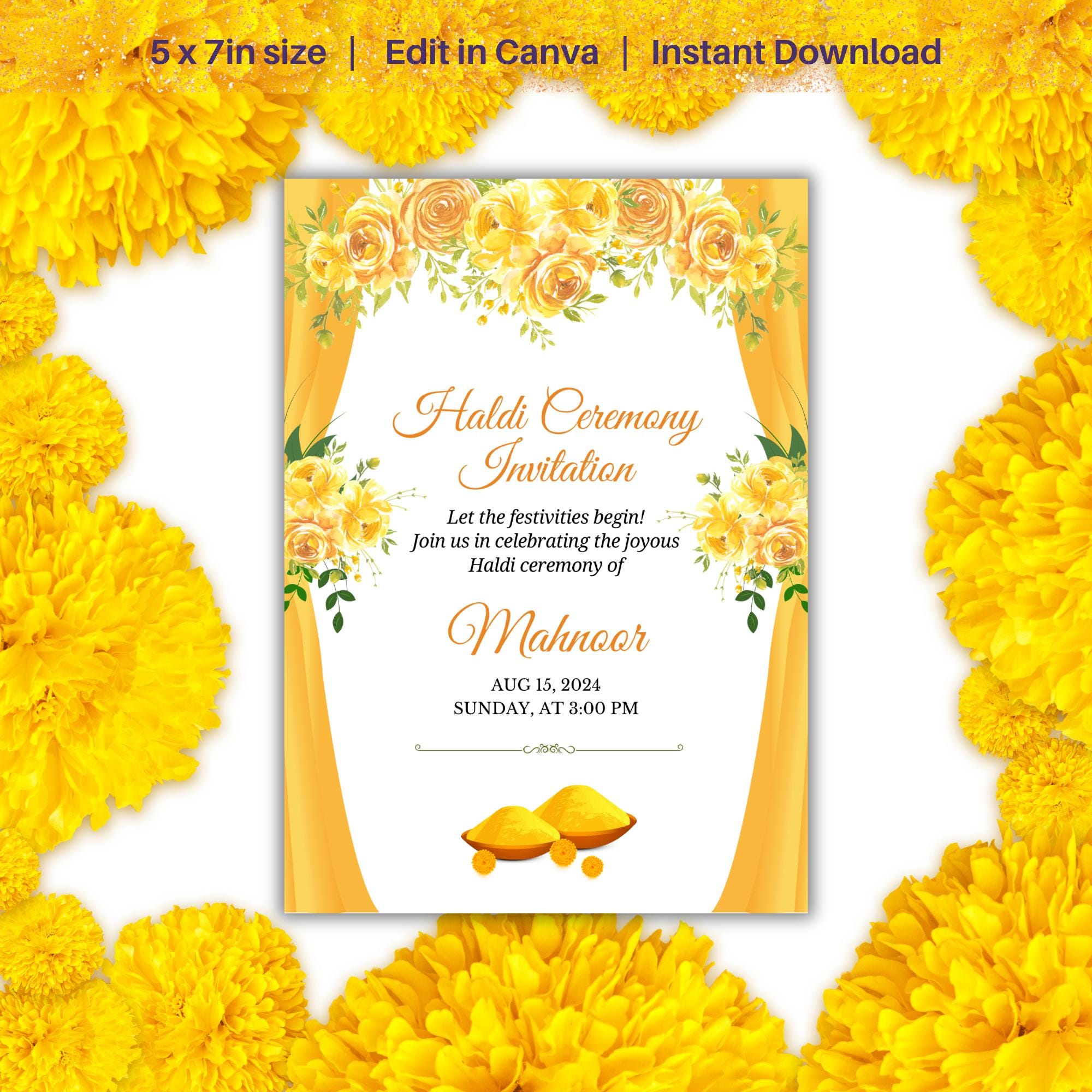 Editable Haldi Invitation Template, Indian Wedding Shower Invitation ...