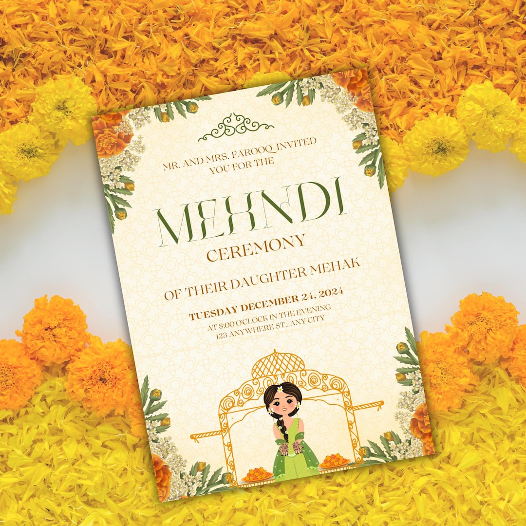 Editable Mehndi Invitation Template, Mehndi Invite Digital, Modern ...