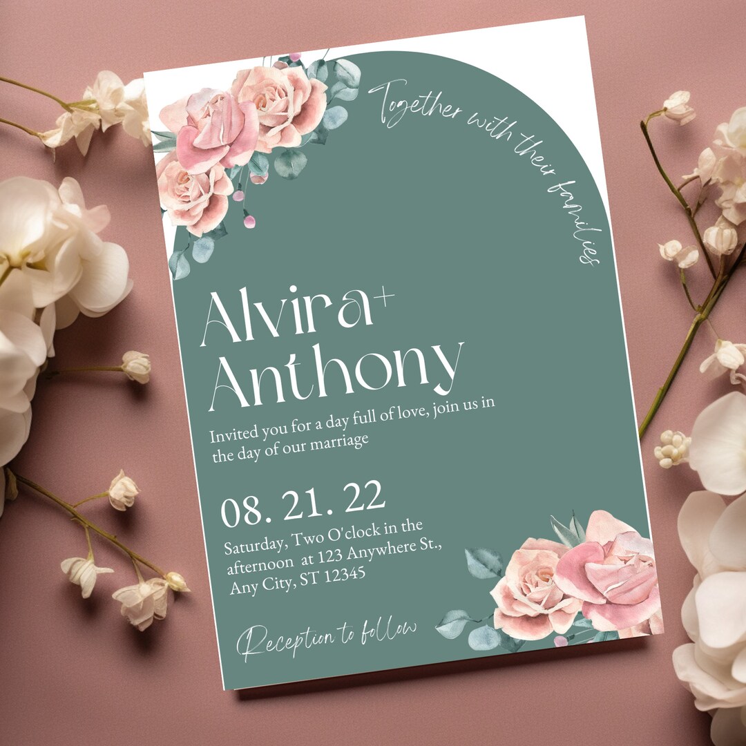 Sage Green Wedding Invite, Sage Invitation, Floral Arch Wedding ...