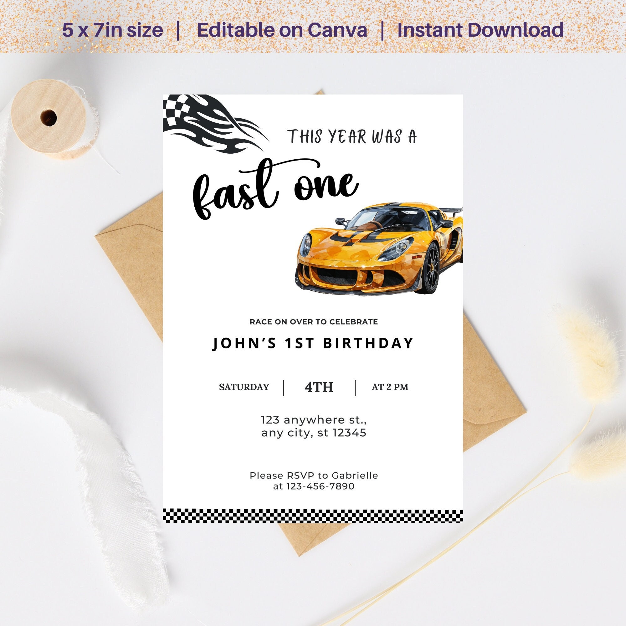 Cars Birthday Invitation, Editable Kids Party Invite Lightning ...